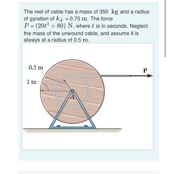 Solved The reel of cable has a mass of 350 kg and a radius | Chegg.com