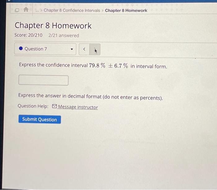 Solved Chapter 8 Confidence intervals Chapter 8 Homework | Chegg.com