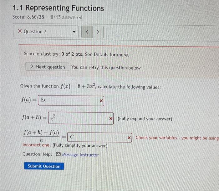 Solved 1 1 Representing Functions Score 8 66 288 15