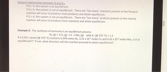 Solved General relationships between Q and Kta If Q=K, the | Chegg.com