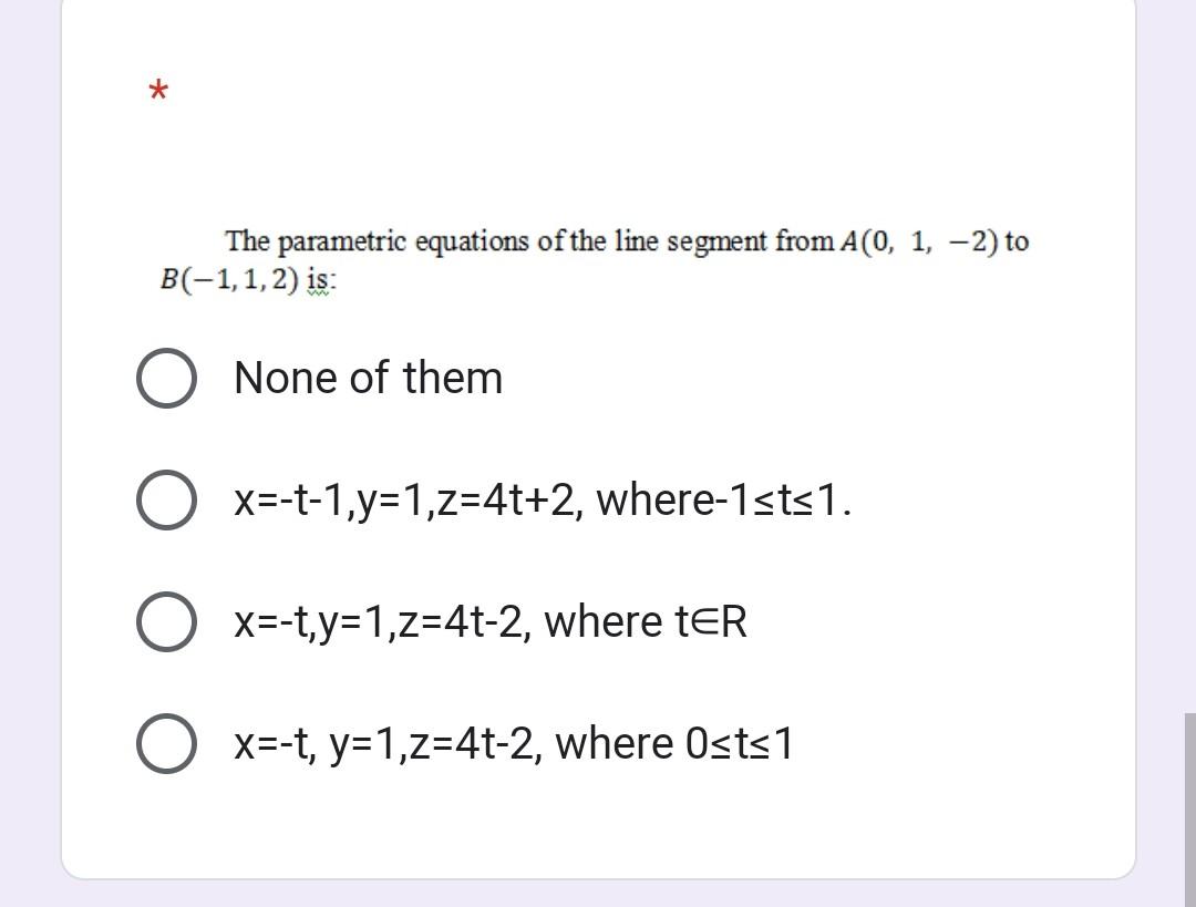 Solved The parametric equations of the line segment from | Chegg.com