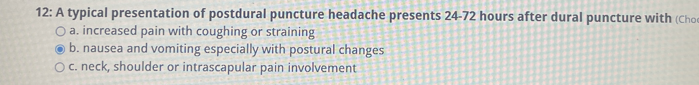 12: A typical presentation of postdural puncture | Chegg.com