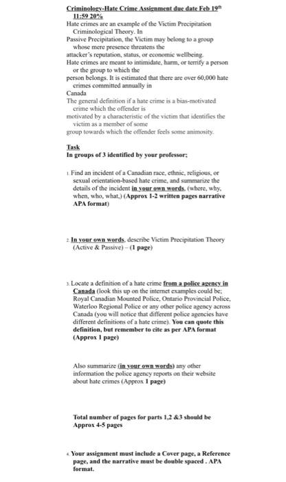 Solved Criminology-Hate Crime Assignment due date Feb 19th | Chegg.com