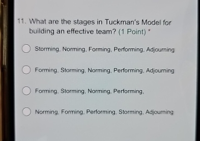 Solved What are the stages in Tuckman's Model for building | Chegg.com