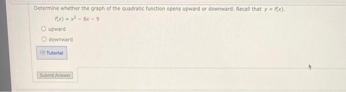 Solved Determine whether the graph of the quadratic function | Chegg.com