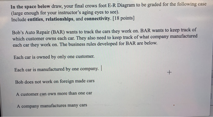 Solved In the space below draw, your final crows foot E-R | Chegg.com