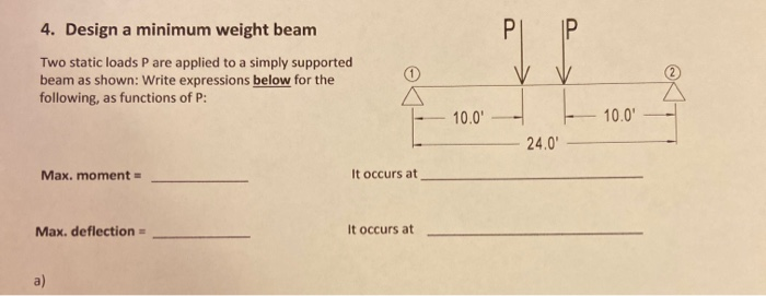 Solved 4. Design a minimum weight beam Two static loads P | Chegg.com