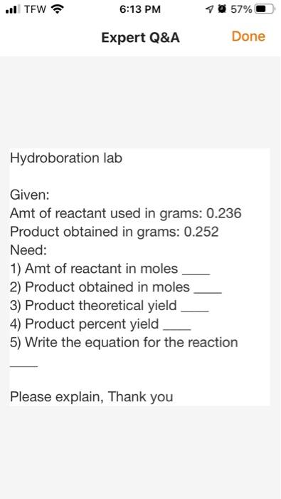 Solved Data And Report Submission - Hydroboration (2pts) | Chegg.com