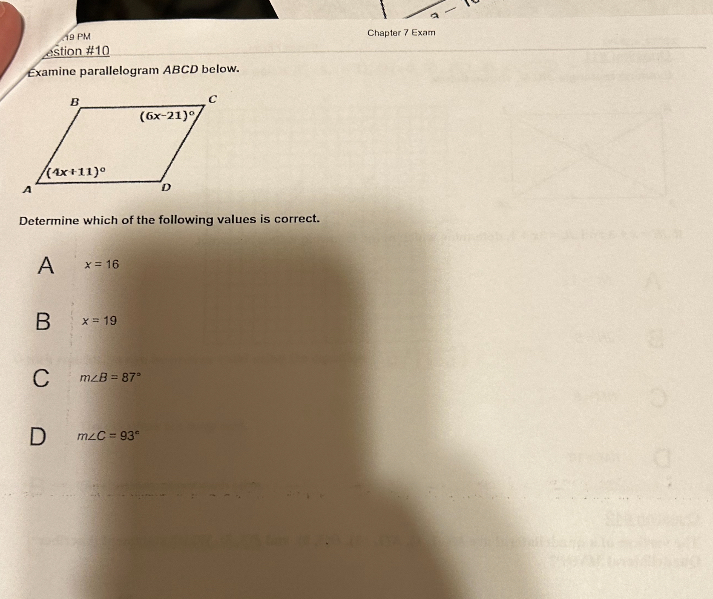 Solved A.9 ﻿PMChapter 7 ﻿Examestion #10Examine parallelogram | Chegg.com