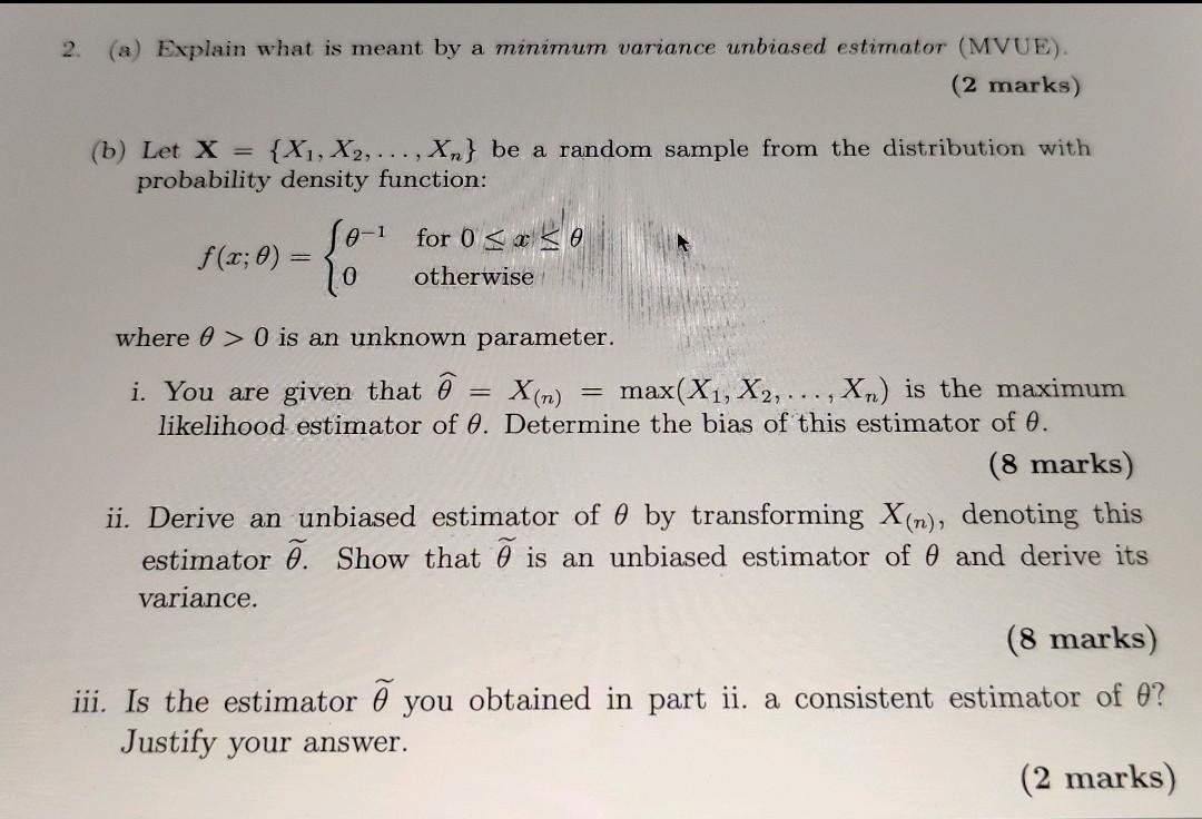 Solved 2 (a) Explain what is meant by a minimum variance | Chegg.com