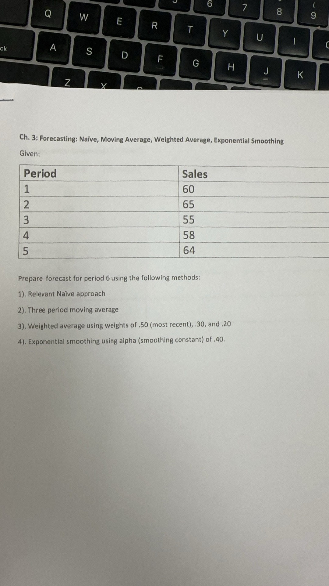 Solved Ch. 3: Forecasting: Naive, Moving Average, Weighted | Chegg.com