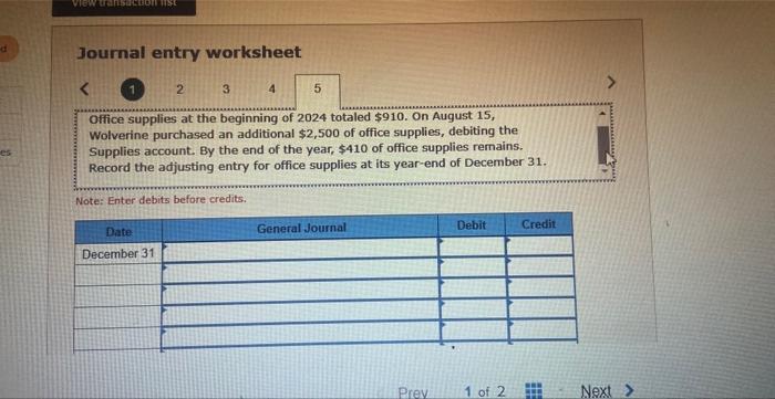 Solved Journal entry worksheet 5 On December 1,2024 , | Chegg.com