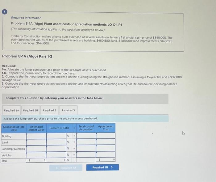 Solved Problem 8-2A (Algo) Depreciation methods LO P1 A | Chegg.com