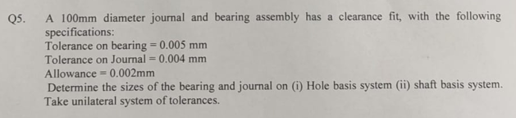 Solved Q5. ﻿A 100 ﻿mm diameter journal and bearing assembly | Chegg.com