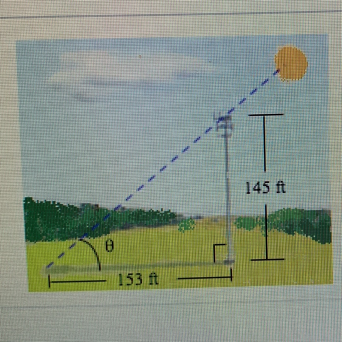Solved A tower that is 145 feet tall casts a shadow 153 feet | Chegg.com