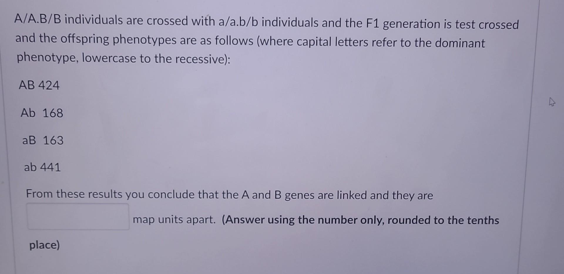 Solved A/A.B/B individuals are crossed with a/a.b/b | Chegg.com