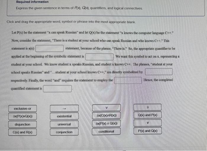 Required information Express the given sentence in | Chegg.com