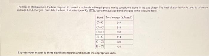 Solved The heat of atomization is the heat required to | Chegg.com