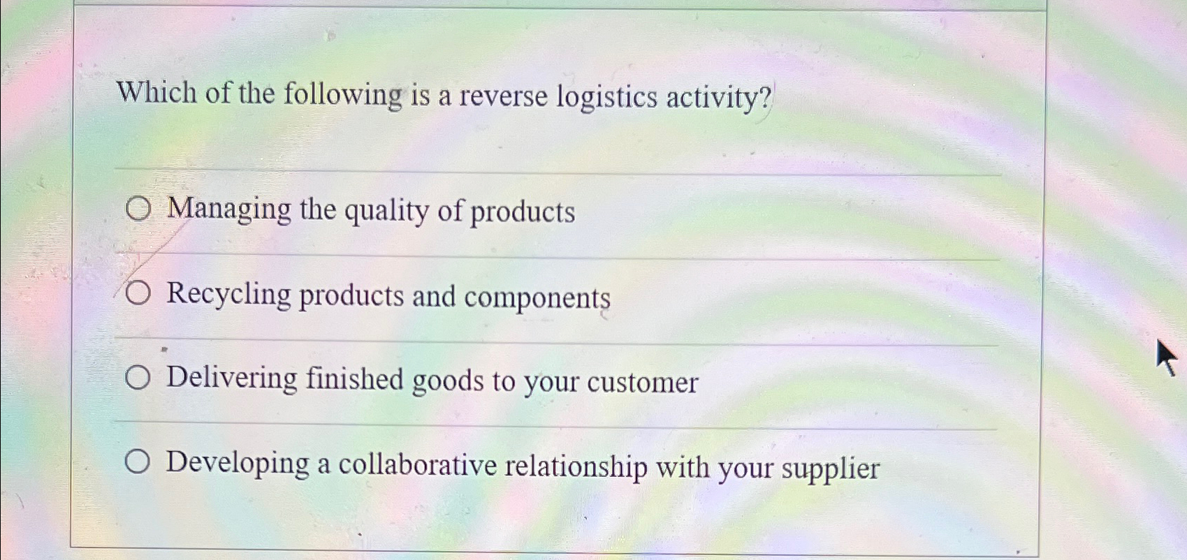 Solved Which of the following is a reverse logistics | Chegg.com