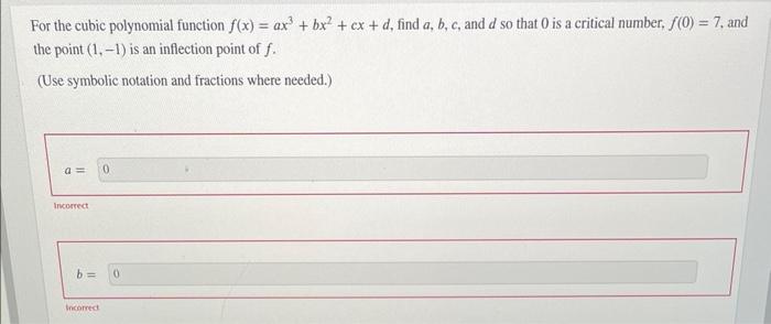 Solved For the cubic polynomial function f(x)=ax3+bx2+cx+d, | Chegg.com