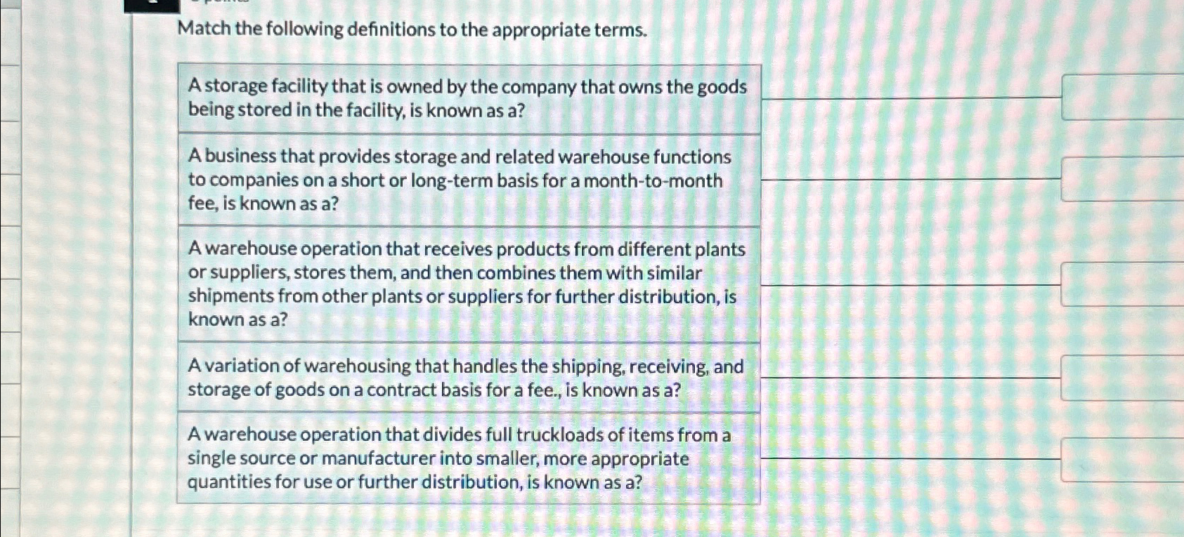 Solved Match the following definitions to the appropriate | Chegg.com