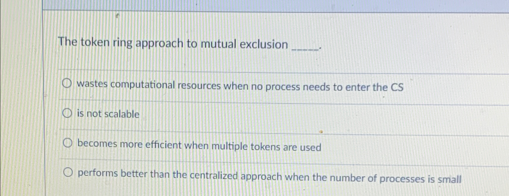 Solved The token ring approach to mutual exclusion | Chegg.com