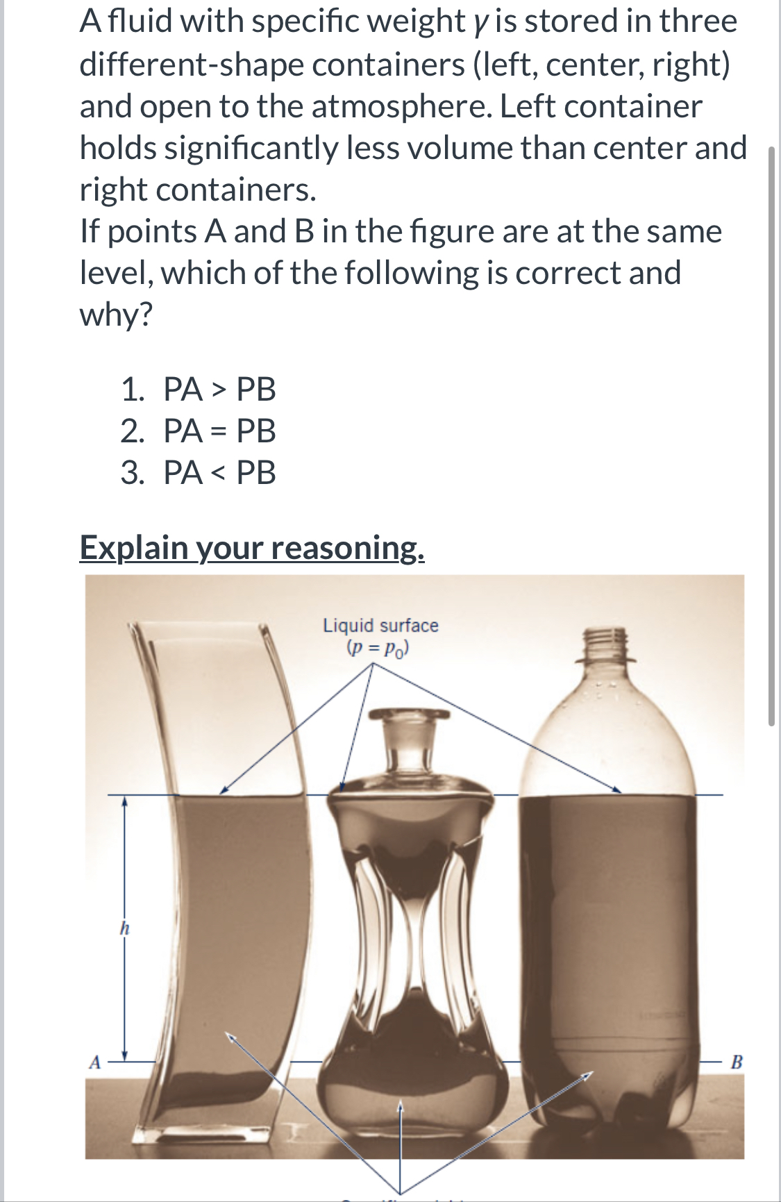 Solved A fluid with specific weight \\\\gamma is stored in | Chegg.com