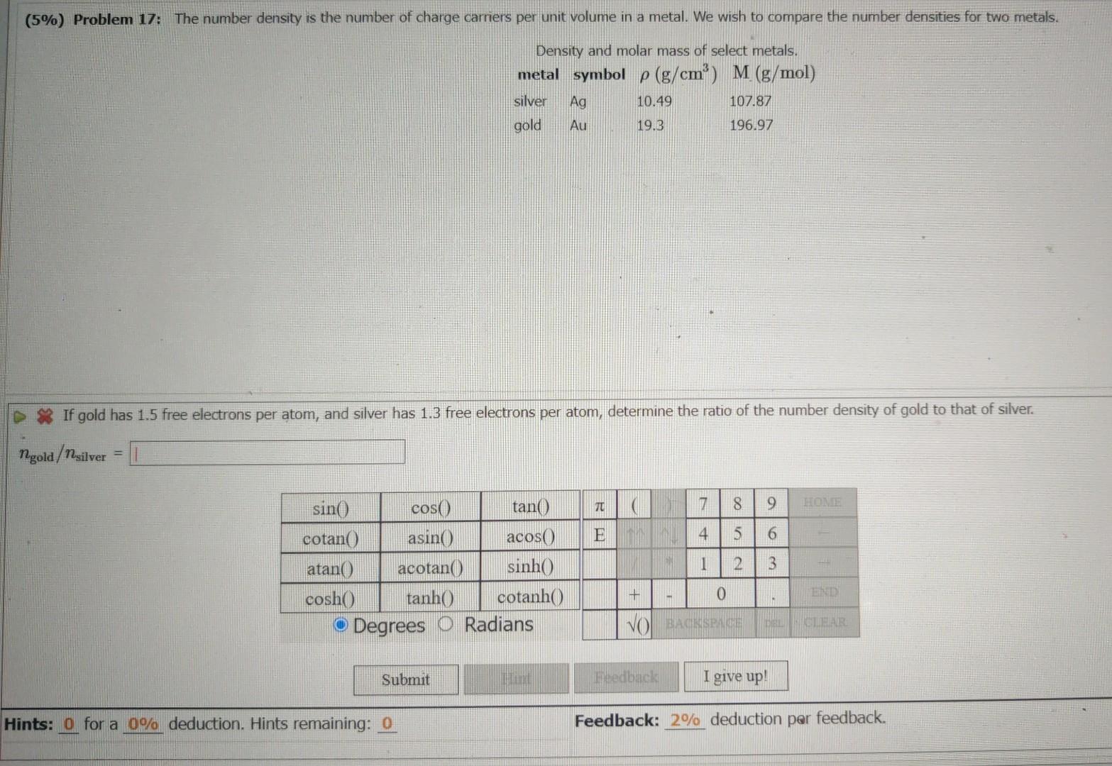 Solved (5\%) Problem 17: The number density is the number of | Chegg.com