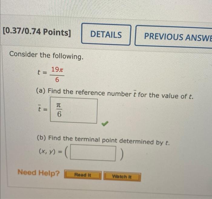 Solved Consider the following. t=619π (a) Find the reference | Chegg.com