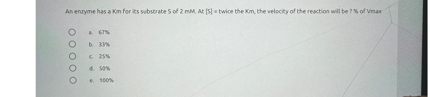 Solved An enzyme has a Km ﻿for its substrate S ﻿of 2mM. ﻿At | Chegg.com