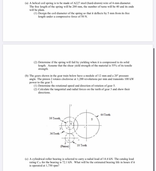 Solved (a) A helical coil spring is to be made of A227 steel | Chegg.com