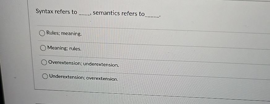 Solved Syntax refers to ﻿semantics refers toRules; | Chegg.com