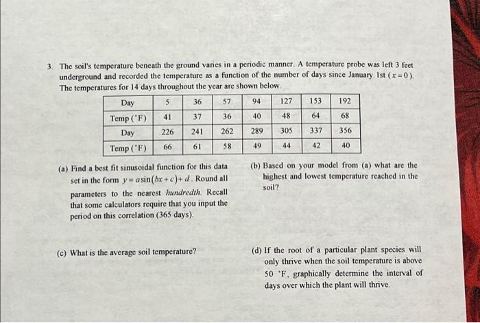 Solved 3. The soil's temperature beneath the ground varies | Chegg.com