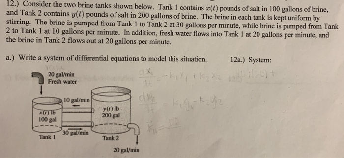 Solved 12.) Consider the two brine tanks shown below. Tank 1 | Chegg.com