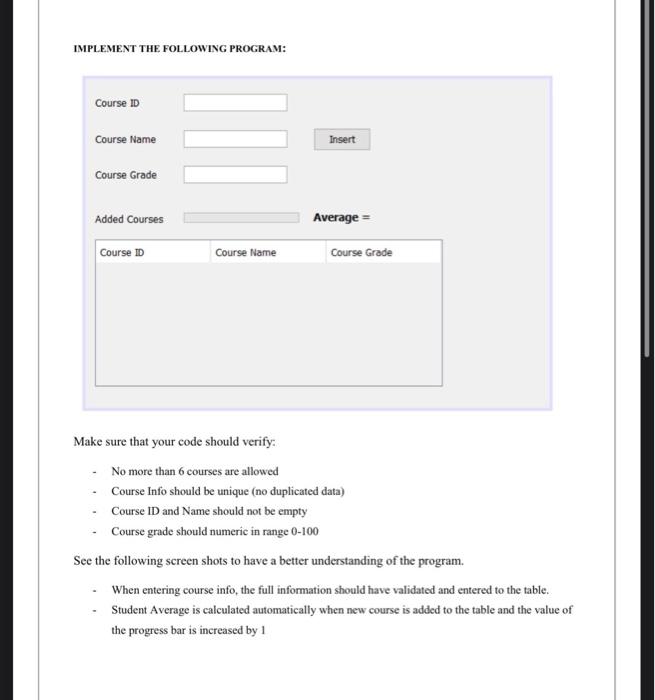 IMPLEMENT THE FOLLOWING PROGRAM: Course ID Course | Chegg.com