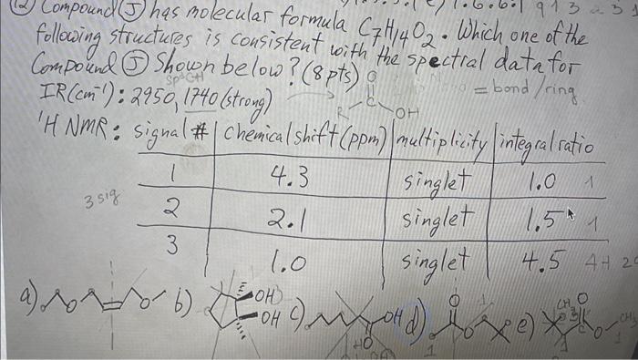 Solved Compound (J) has molecular formula C7H14O2. Which one | Chegg.com