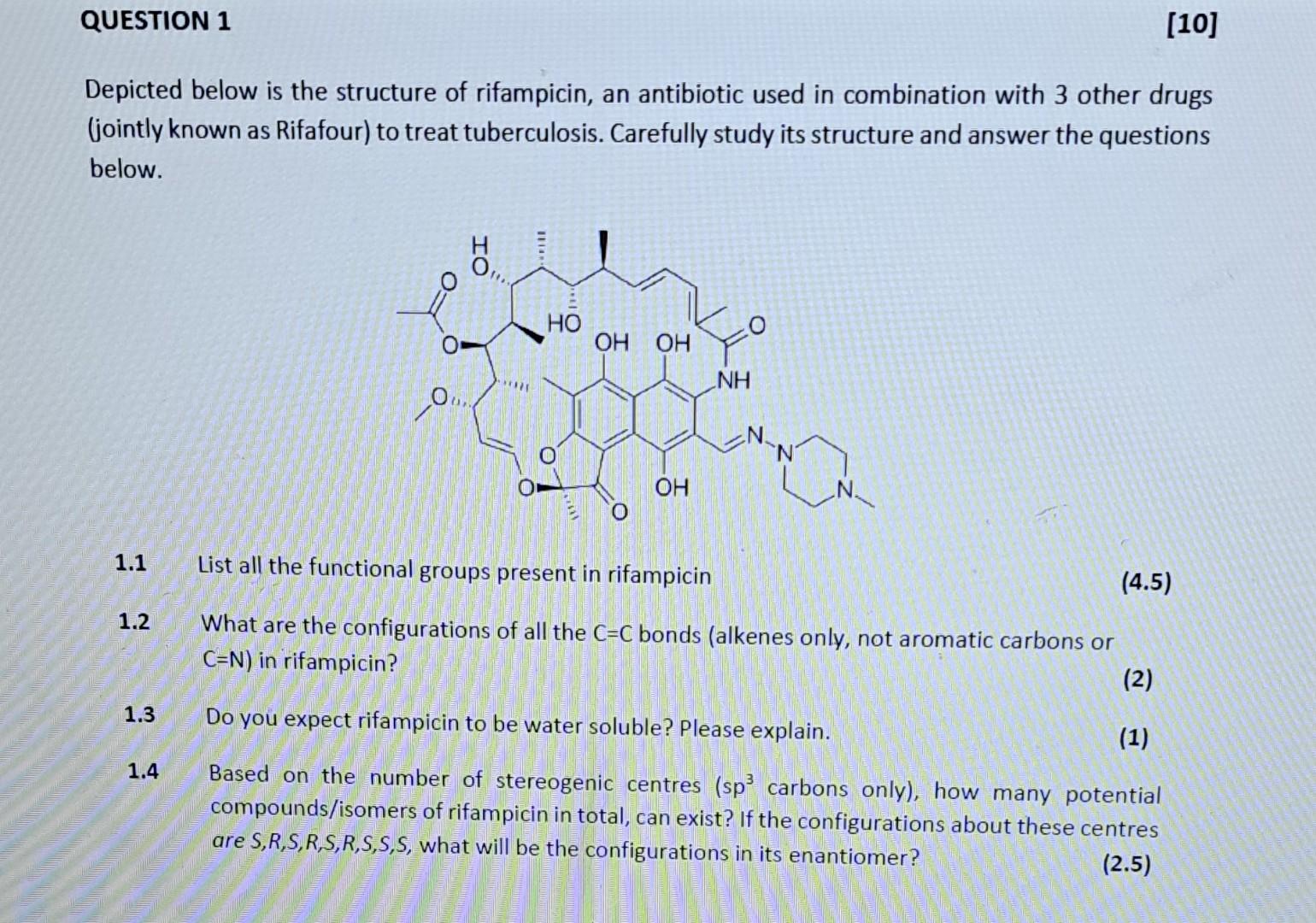Solved Depicted below is the structure of rifampicin, an | Chegg.com
