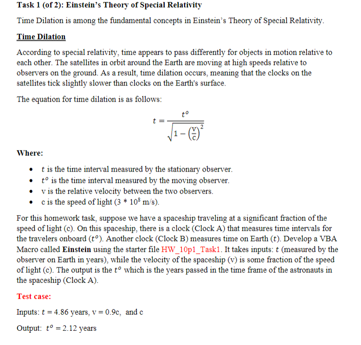 Task 1 (of 2): Einstein's Theory of Special | Chegg.com