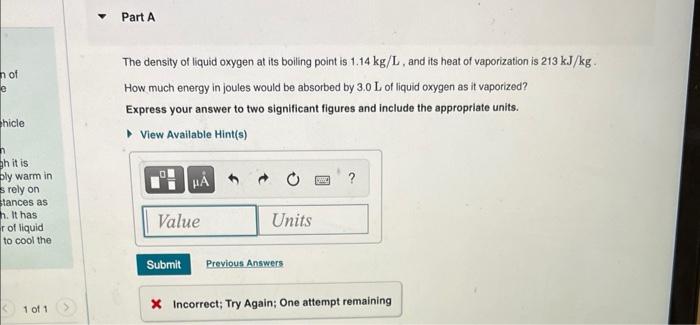 Solved The density of liquid oxygen at its boiling point is | Chegg.com