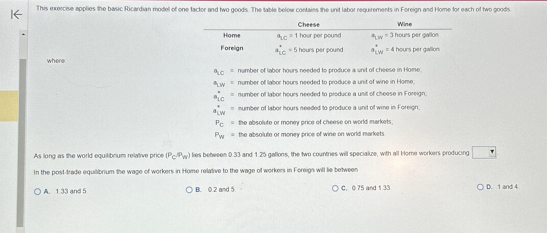 Solved This exercise applies the basic Ricardian model of | Chegg.com