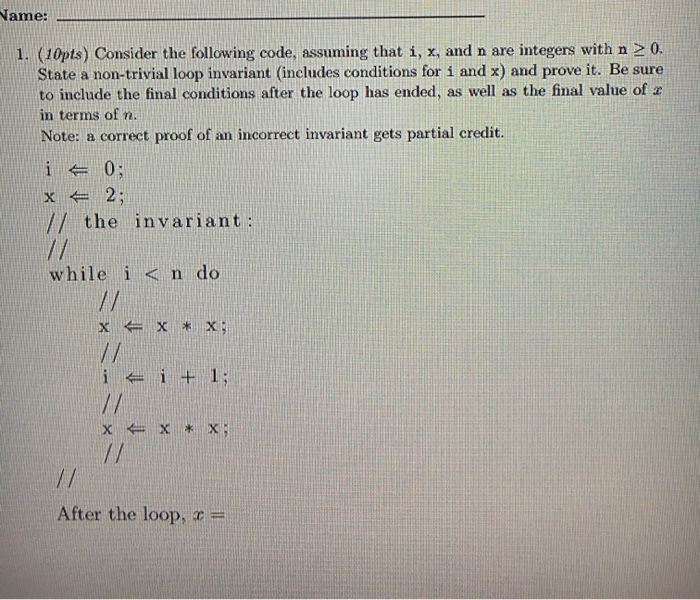Solved Name: 1. (10pts) Consider the following code, | Chegg.com