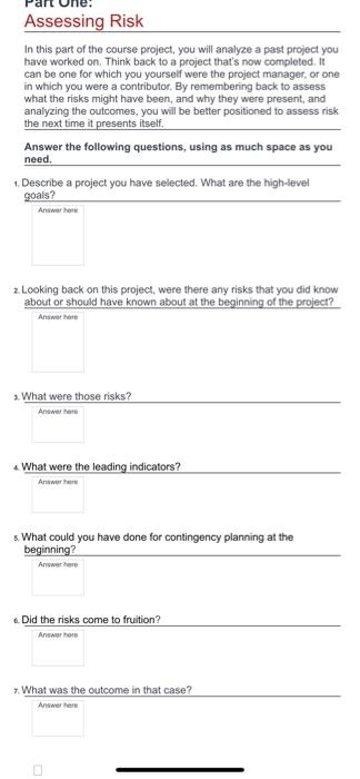 Solved Assessing Risk In this part of the course project, | Chegg.com