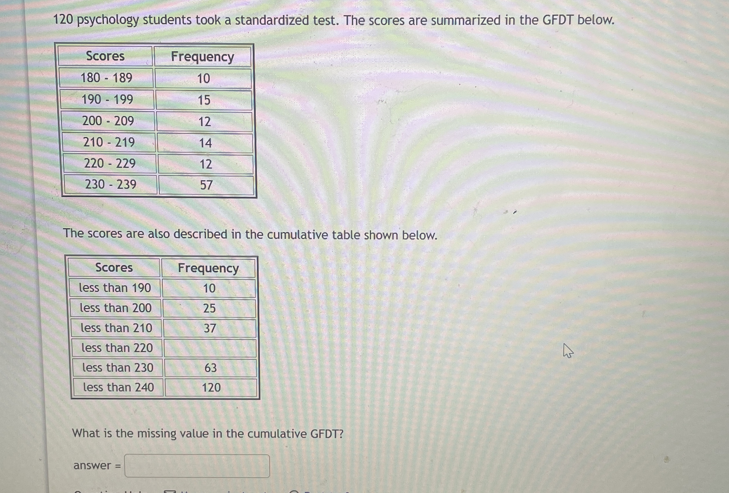 Solved 120 ﻿psychology students took a standardized test. | Chegg.com