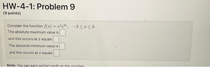 Solved HW-4-1: Problem 9 (9 points) Consider the function | Chegg.com