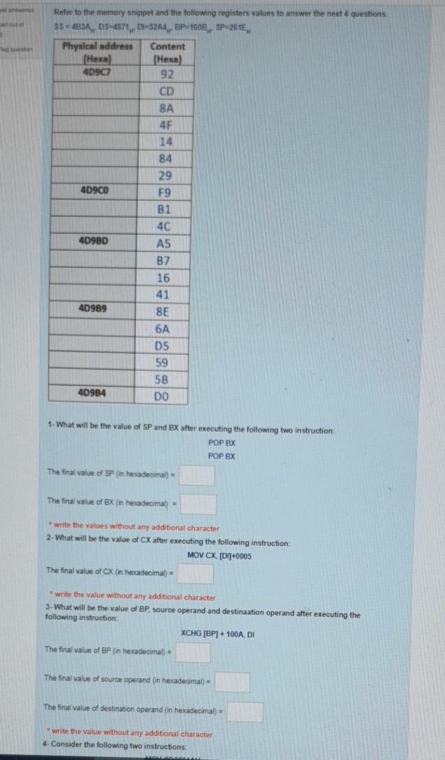 Solved wered out of guest Refer to the memory snippet and | Chegg.com