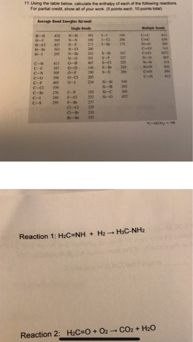 Solved 11. Using the table below, calculate the enthalpy of | Chegg.com