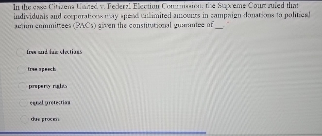 Solved In the case Citizens United v. ﻿Federal Election | Chegg.com