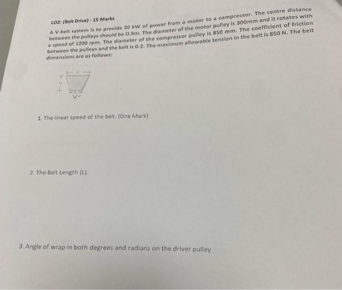Solved LO2: (Beft Drive) - 15 Marks A V-belt system is to | Chegg.com