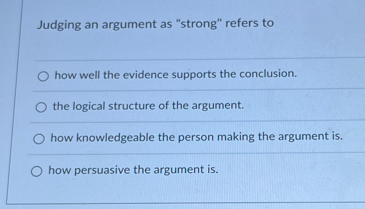 Solved Judging an argument as "strong" refers tohow well the | Chegg.com