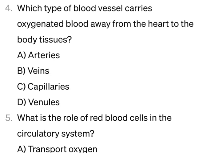 Solved Which type of blood vessel carries oxygenated blood | Chegg.com